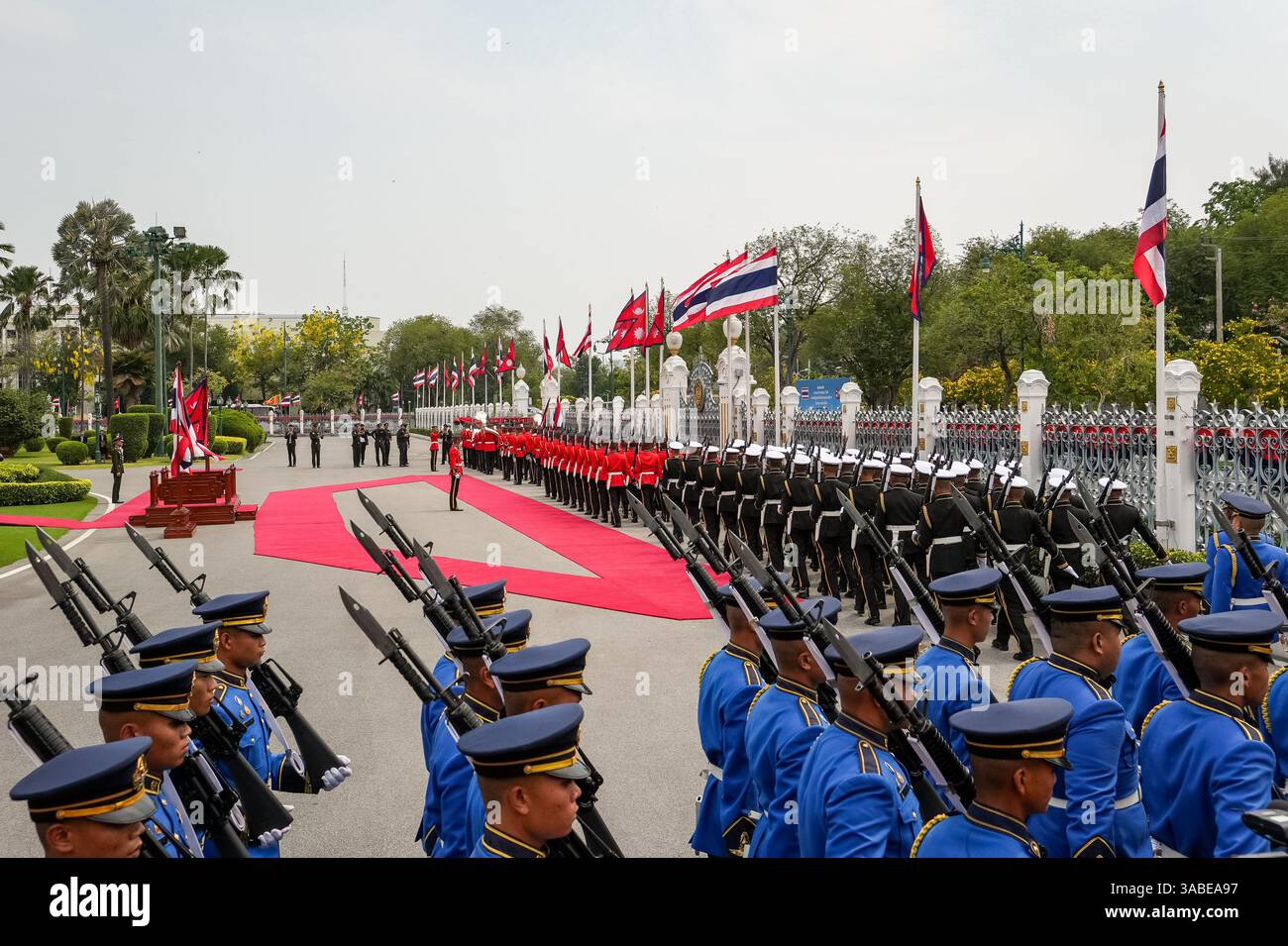 General view of all the Royal Thai Guards at the Honor Guard Inspection ...