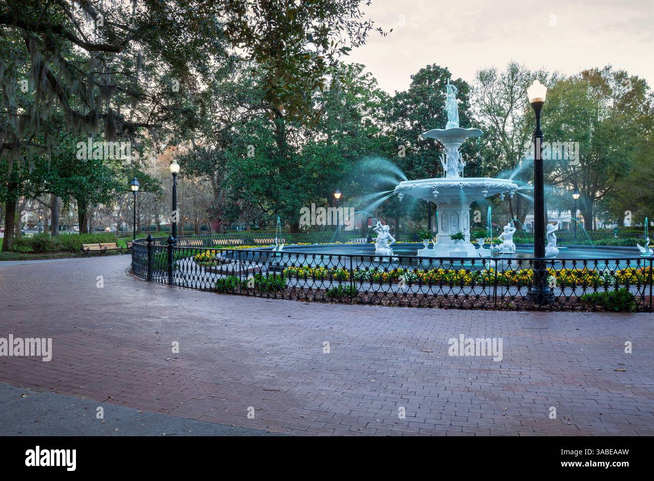 The fountain at Forsyth Park in Savannah Georgia on an early spring ...