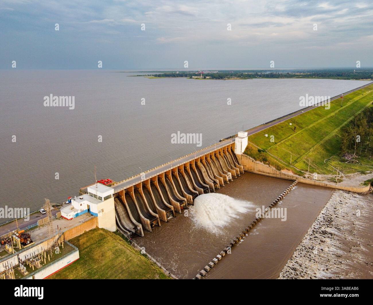 Aerial view of the Rio Hondo Dam, a historical engineering work and an ...