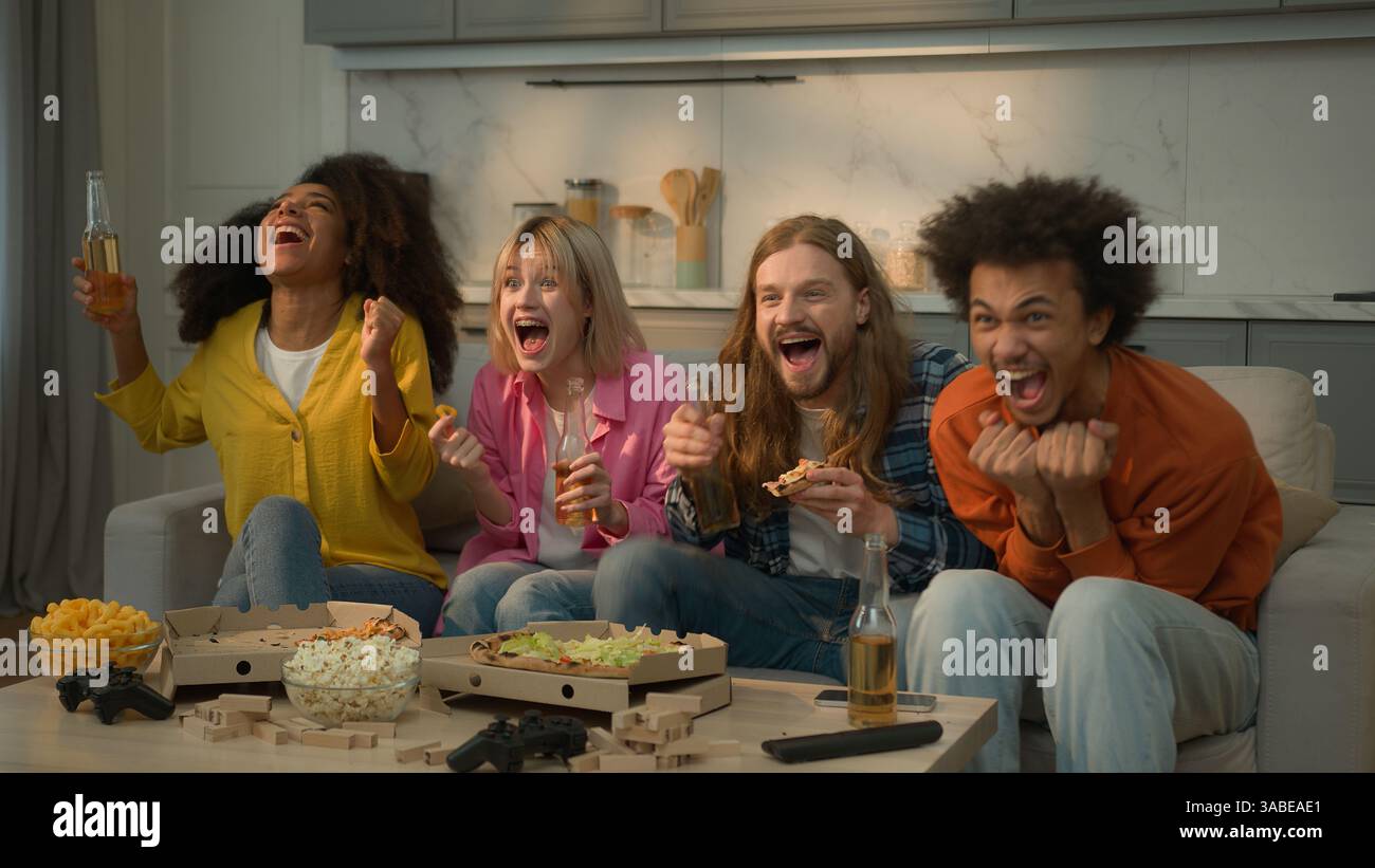 Multiracial friends multiethnic people happy excited scream shout yell ...