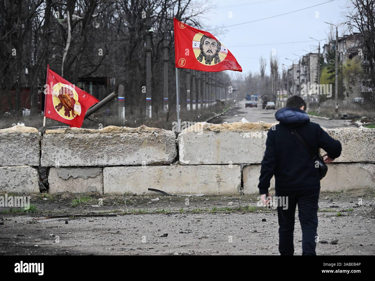 Avdeevka, Russia. 01st Apr, 2025. Concrete fencing of the park to the ...