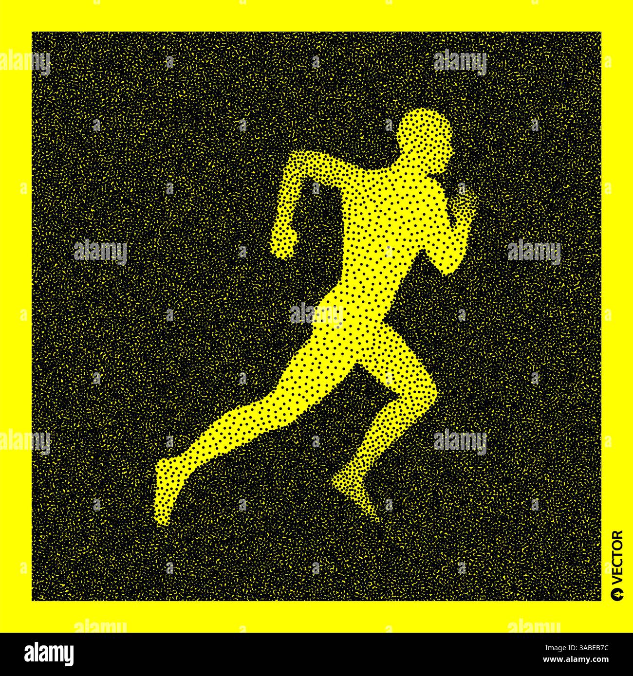 Running man. 3D Human Body Model. Black and yellow grainy design ...
