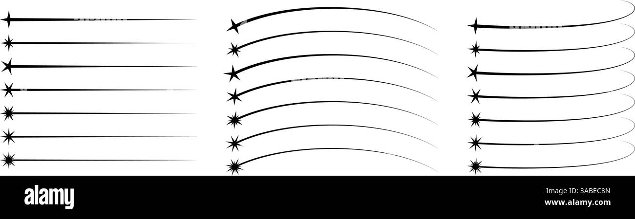 Falling star shape. Comet trail icons set. Abstract shooting star ...