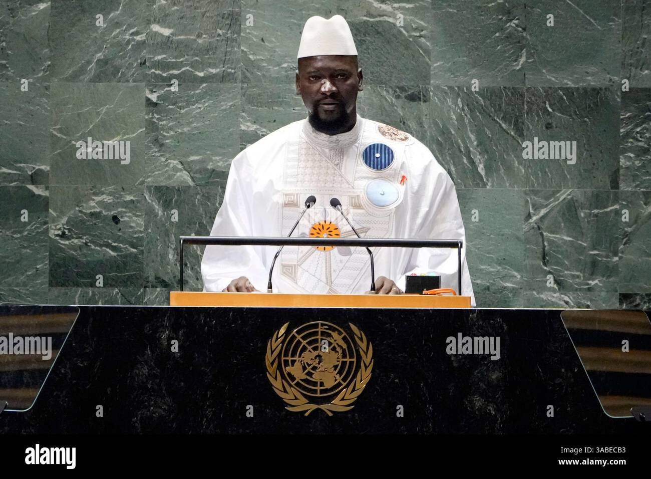 FILE - Guinea's President Mamadi Doumbouya addresses the 78th session ...