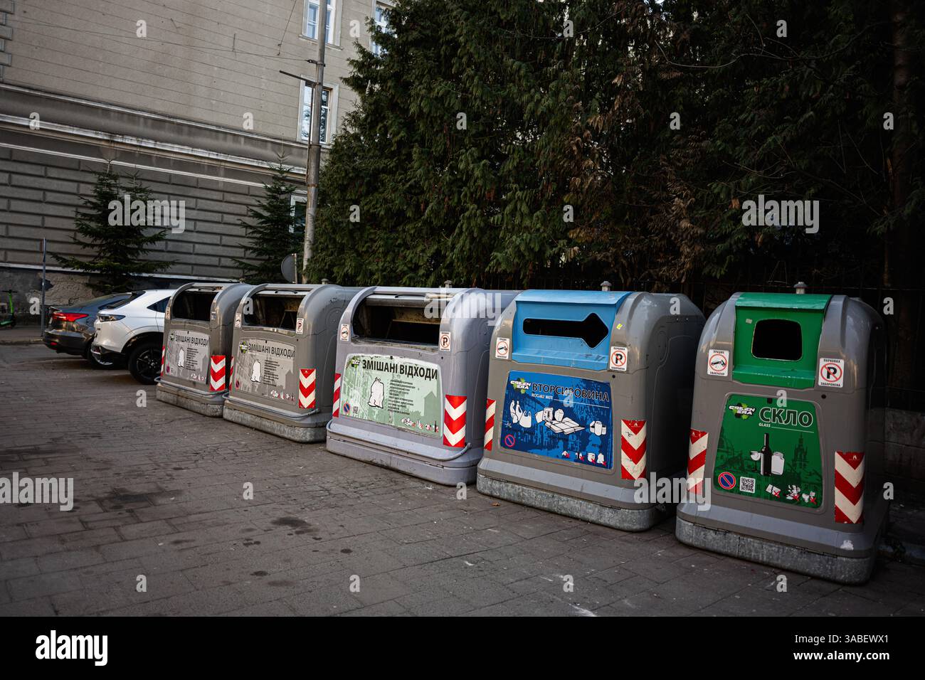 Lviv, Ukraine - April 01, 2025: Labeled recycling bins in Lviv ...