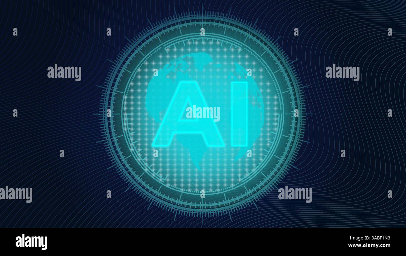 Vector illustration. AI letters over global map portray automated ...