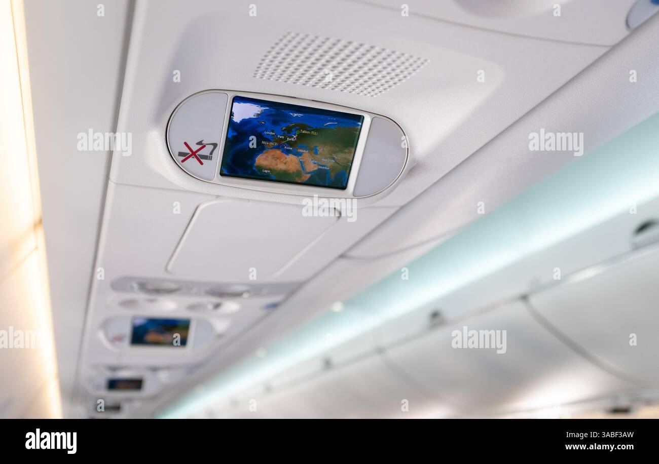 Nice, France - 25.09.2024: Flight map screen inside the airplane Stock ...