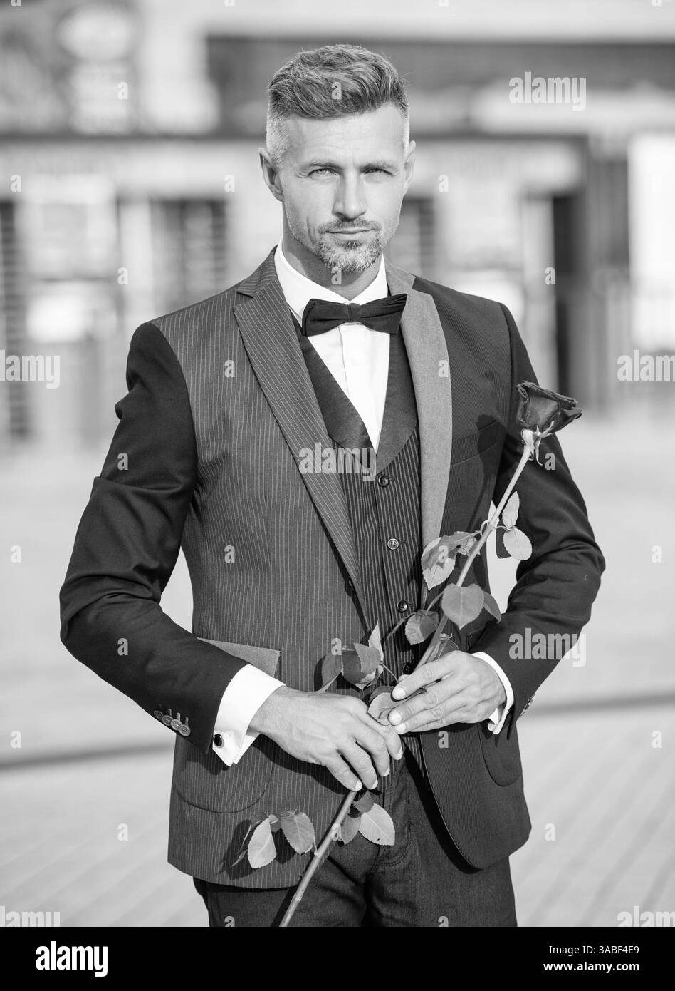 proposal concept. black tuxedo man prepare for proposal. man before ...