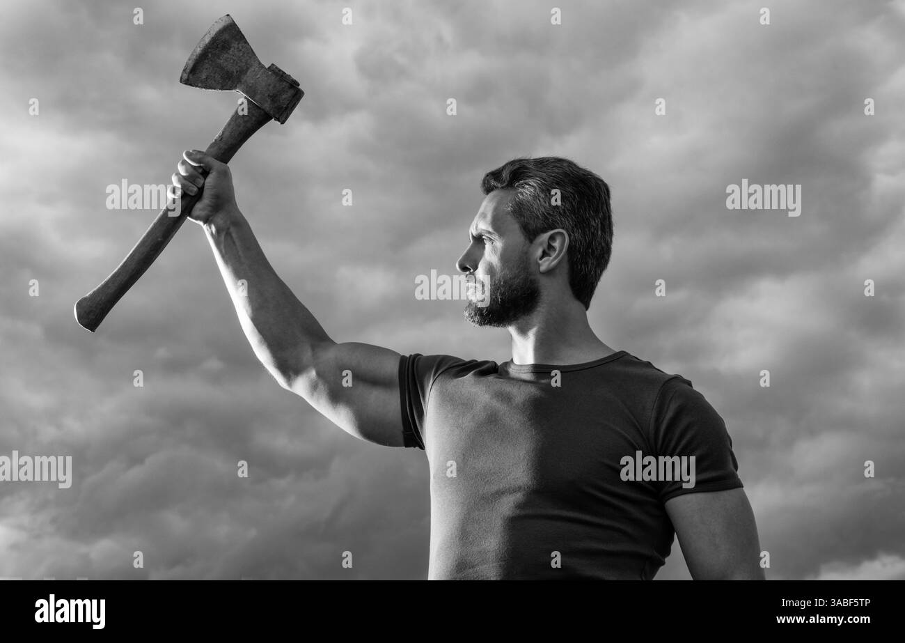 Strong man axe muscular Black and White Stock Photos & Images - Alamy