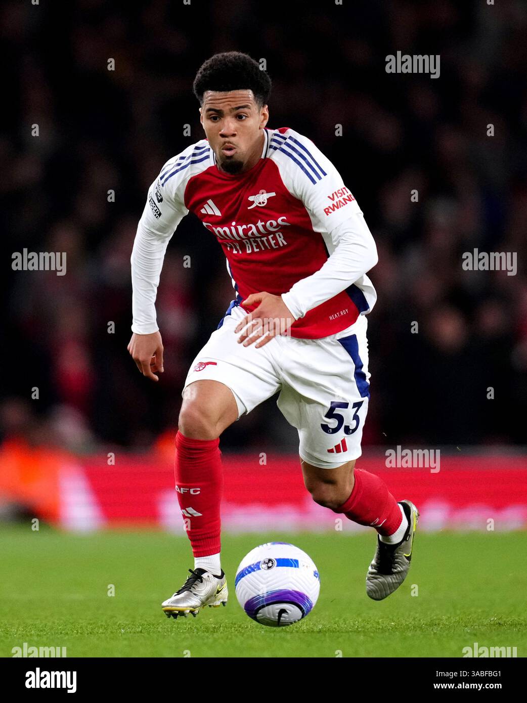 Arsenal’s Ethan Nwaneri during the Premier League match at the Emirates ...