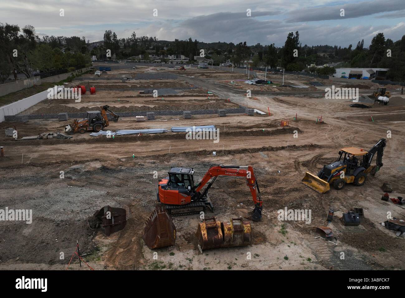 An aerial view shows a housing construction site in Fullerton, Calif ...