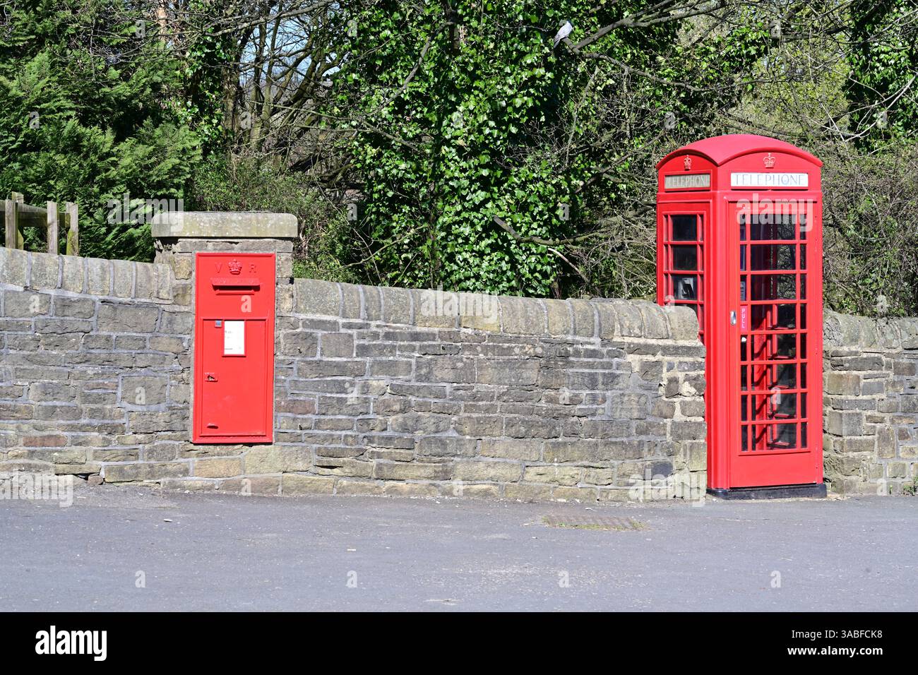 Victorian era letterbox and red telephone box, outside the KWVR steam ...