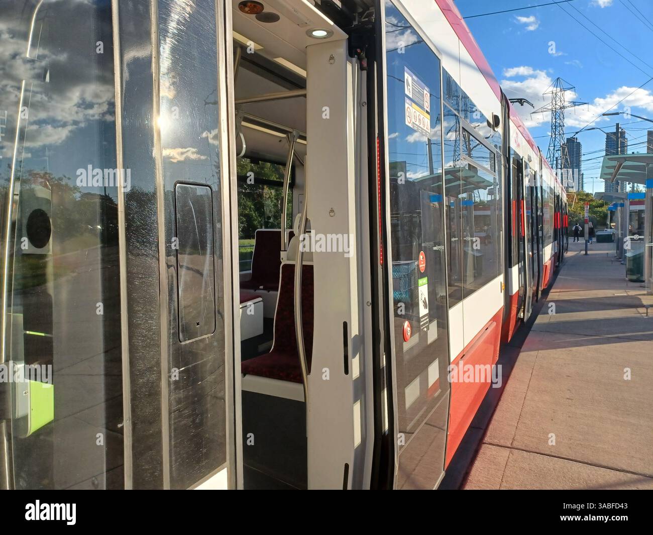 Toronto, ON, Canada – July 19, 2024: A modern TTC streetcar waits at a ...