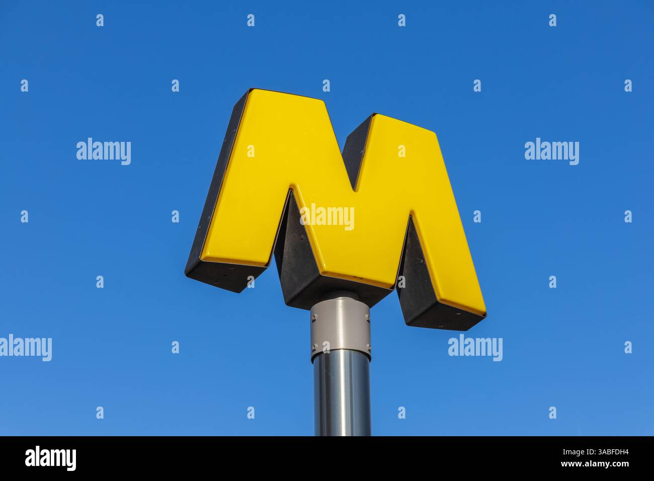 Rotterdam, the Netherlands. 02 February 2025. Letter M, Metro logo of ...