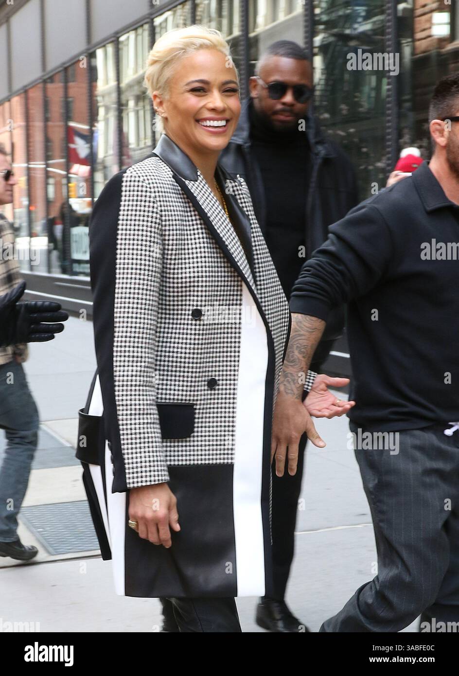 White blonde short hair heels leather pants black hi-res stock ...