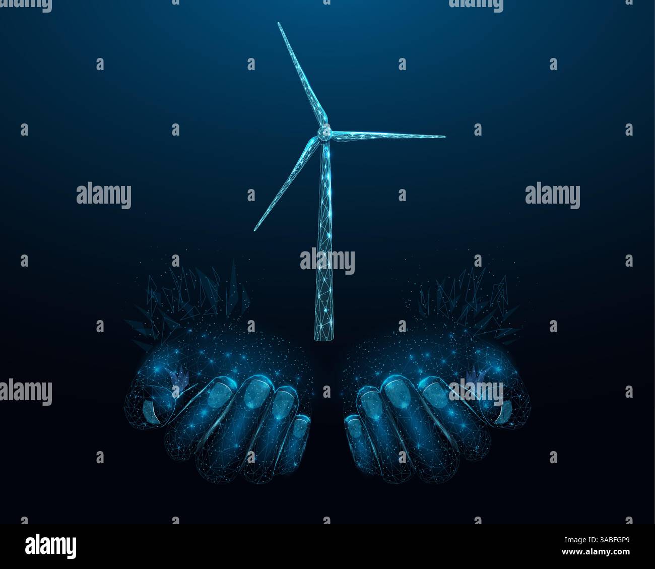 Two human hands are holds wind Generation Turbine. Renewable ...