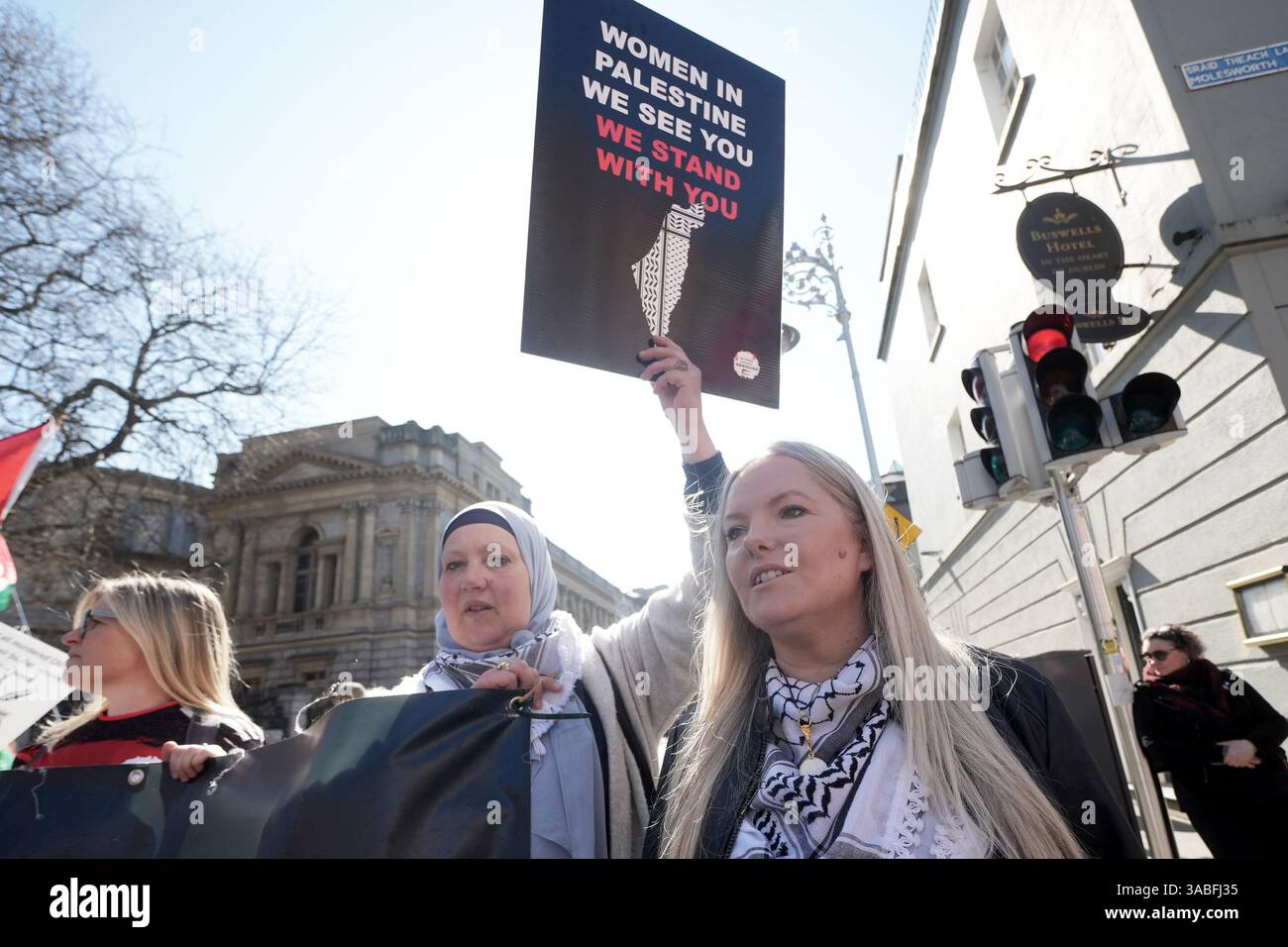 Clare O'Connor (right), from Mothers Against Genocide taking part in a ...