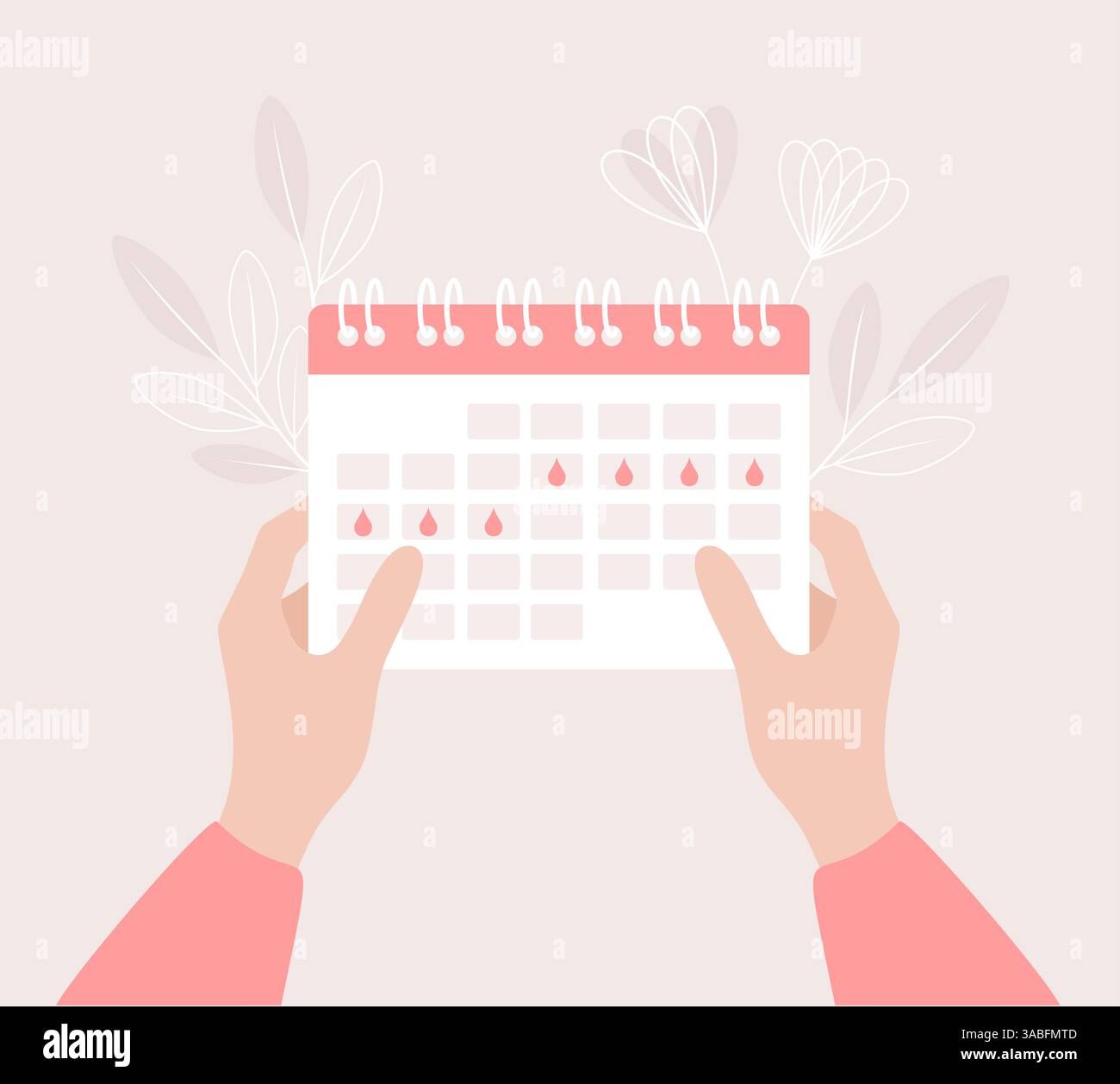 Female hands holding period calendar with marked menstruation days ...
