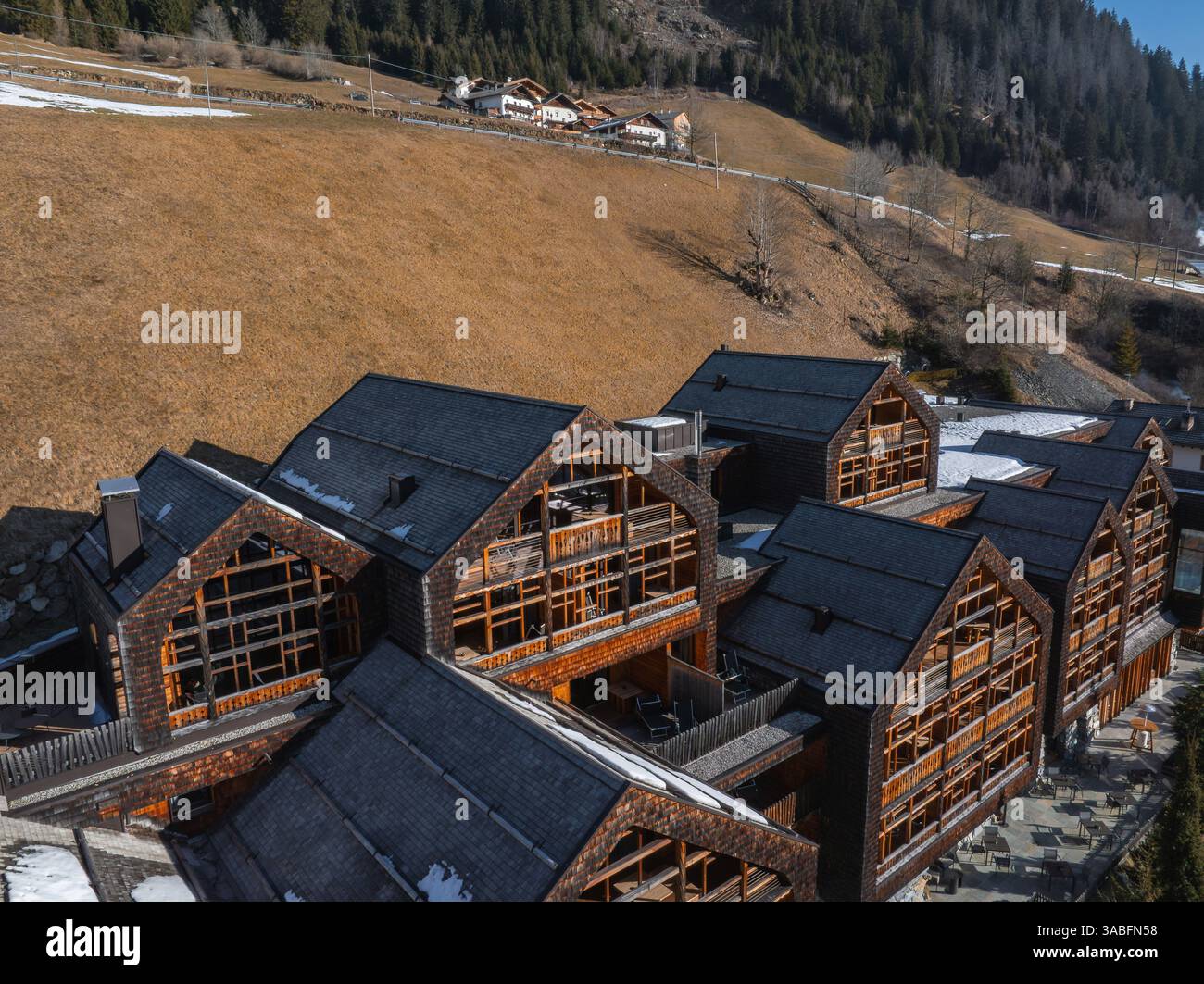 Aerial View of Modern Alpine Buildings in the Dolomites, Italy Stock ...