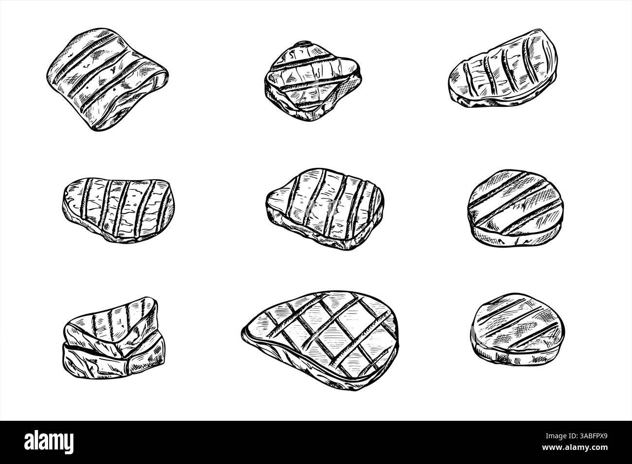 Monochrome grilled meat steaks vector illustration painted by black ...