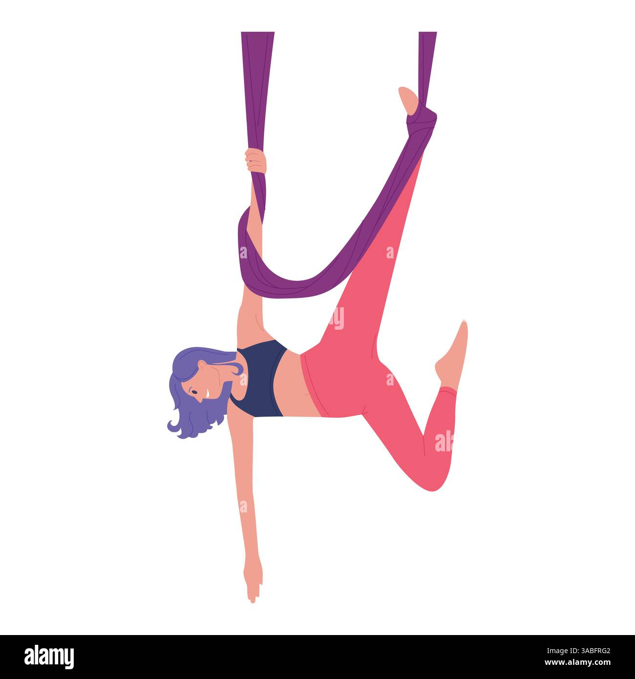 A skilled woman gracefully performs a dynamic aerial yoga pose ...