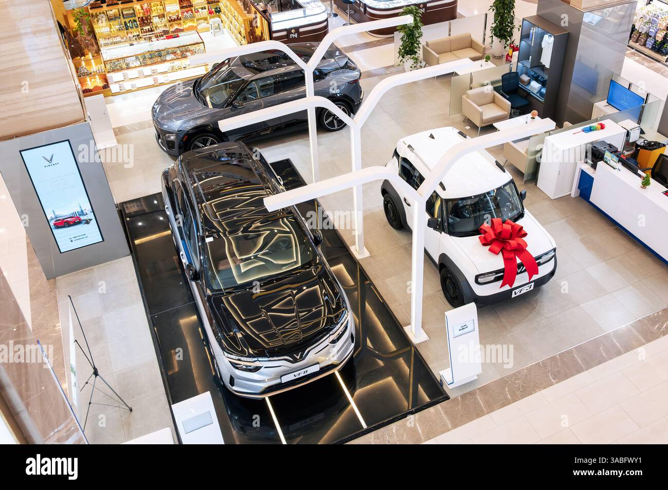 Vingroup exhibition of new modern Vietnamese Vinfast electric cars in ...