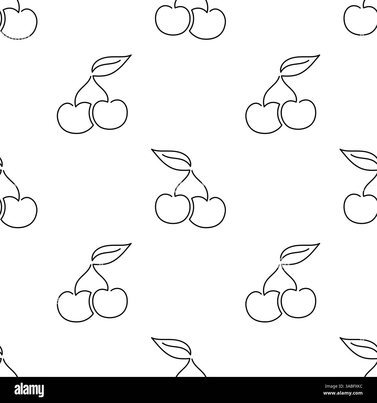 Cherry fruit seamless pattern. Single line illustration. Line art ...