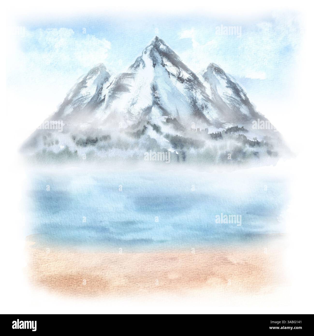 Beautiful landscape scenery with distant mountains, blue water and ...