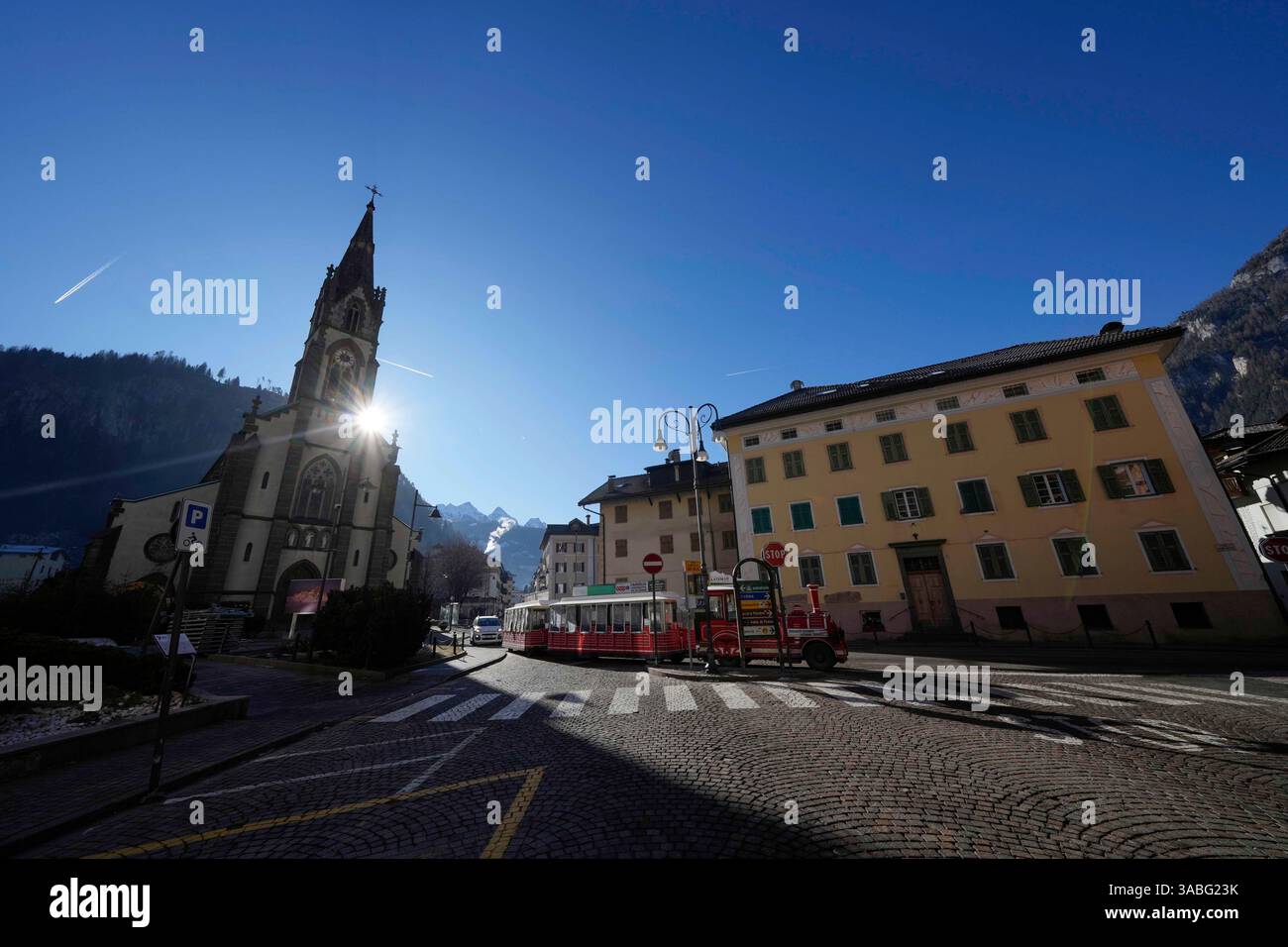 A view of the village of Predazzo, venue for the ski jumping and nordic ...