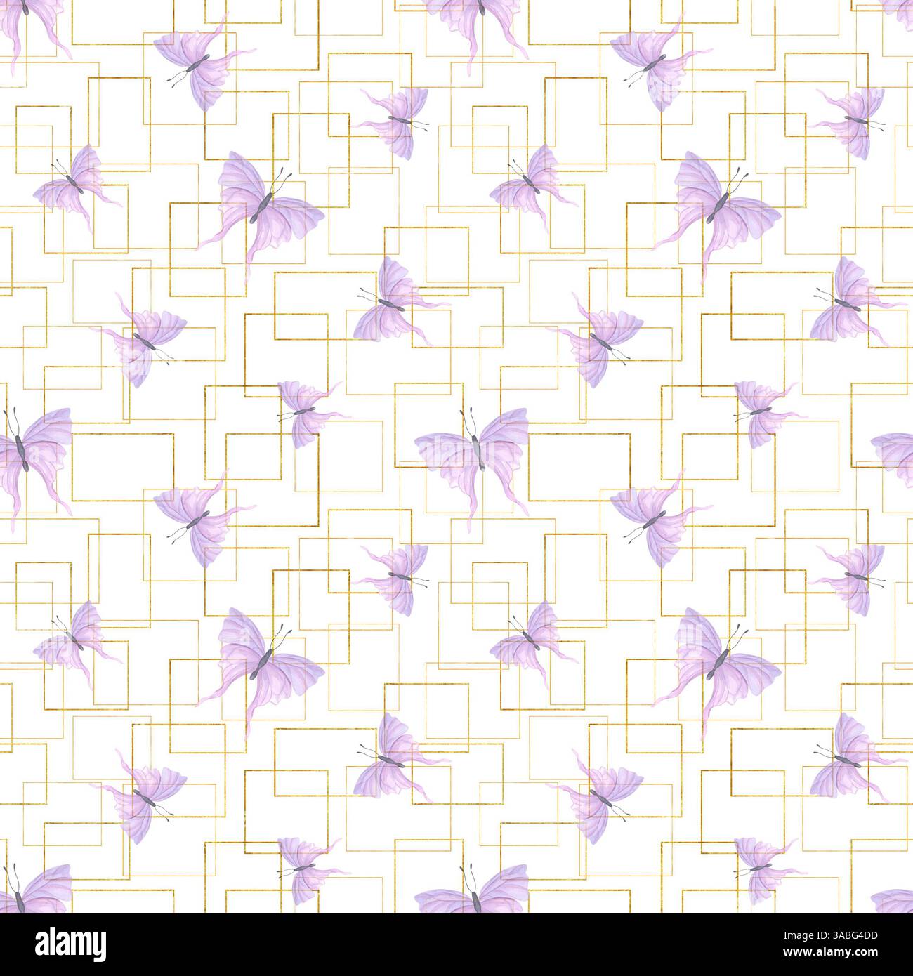 Watercolor fluttering pink butterflies on golden intertwined outline ...