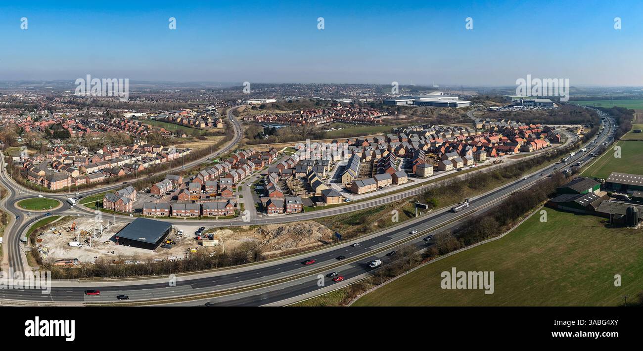 Aerial panorama landscape view of a large new build housing development ...