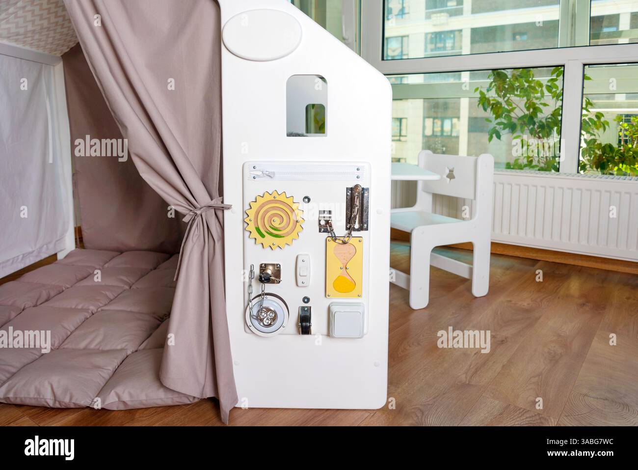 Sensory activity board with locks, switches, components designed to ...