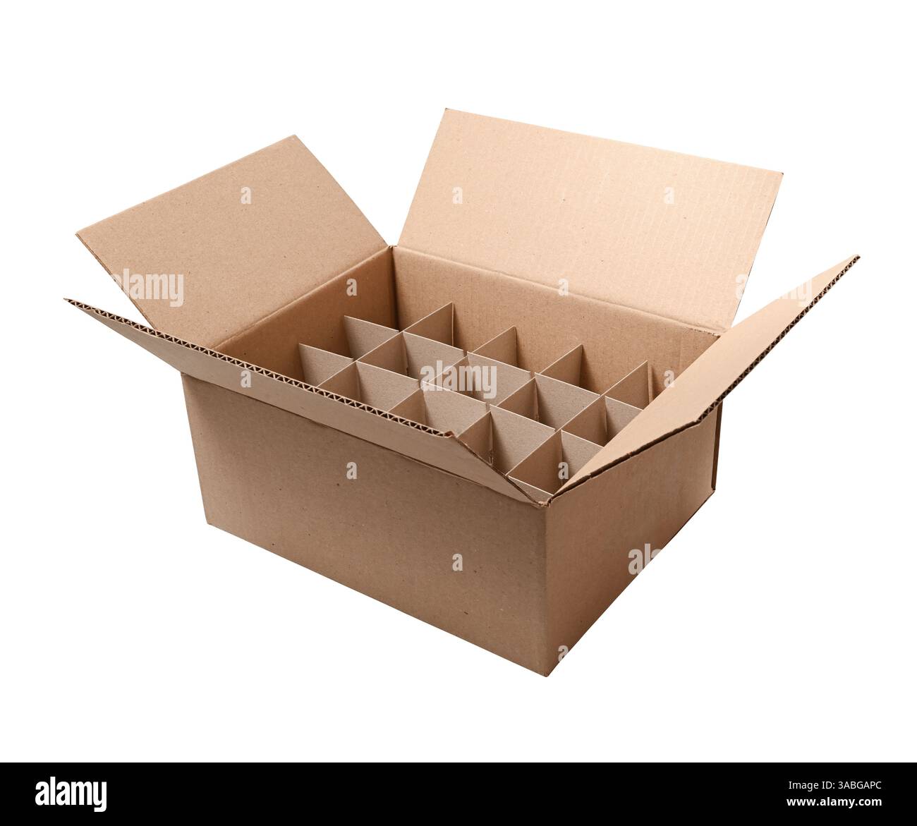 Cardboard box with partitions inside isolated on white background. Box ...