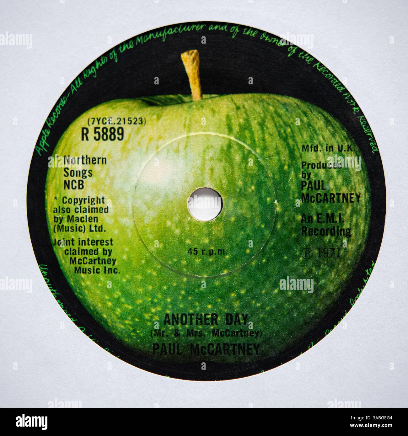 Centre label of the seven inch single version of Another Day by Paul ...