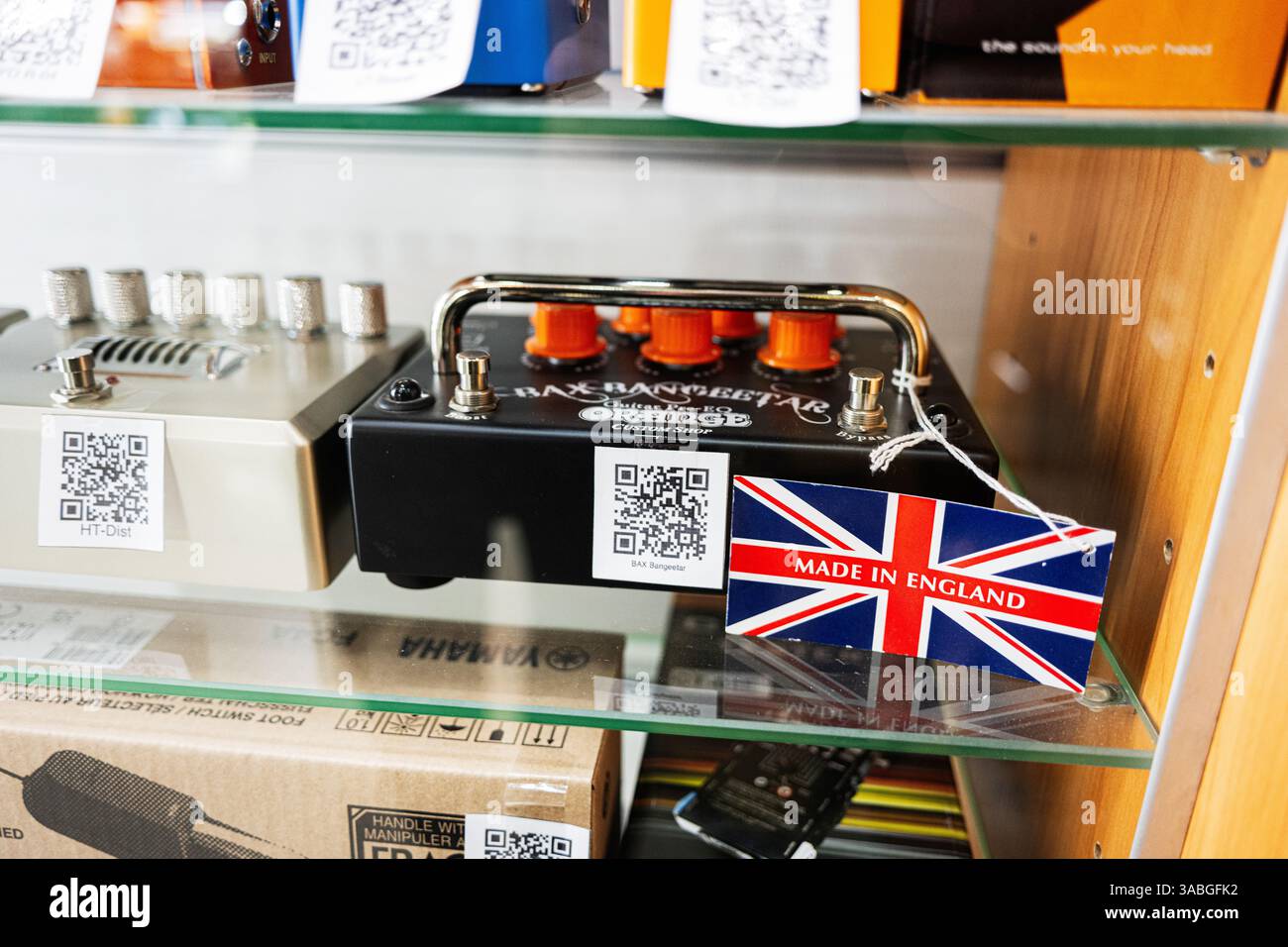 Lviv, Ukraine - April 01, 2025: Compact guitar amplifier with UK label ...