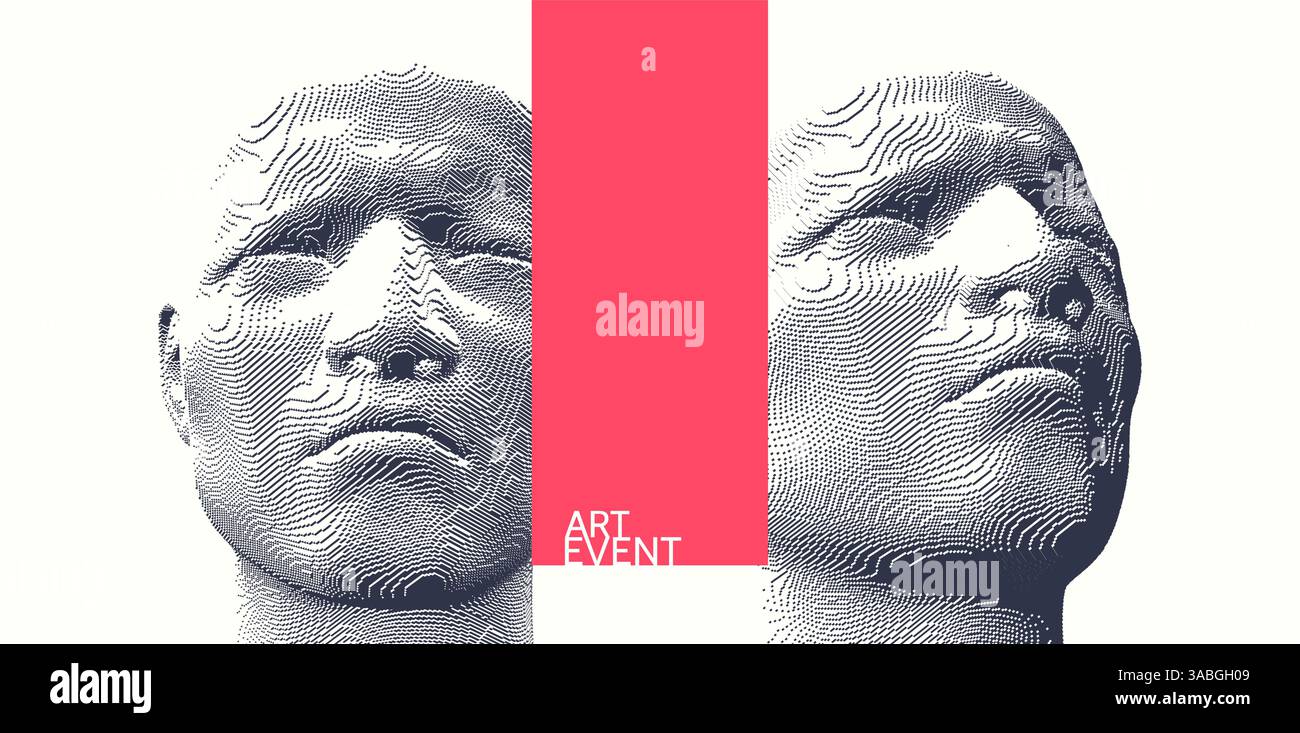 Closeup portrait of man with his eyes closed. 3d voxelized face. Vector ...