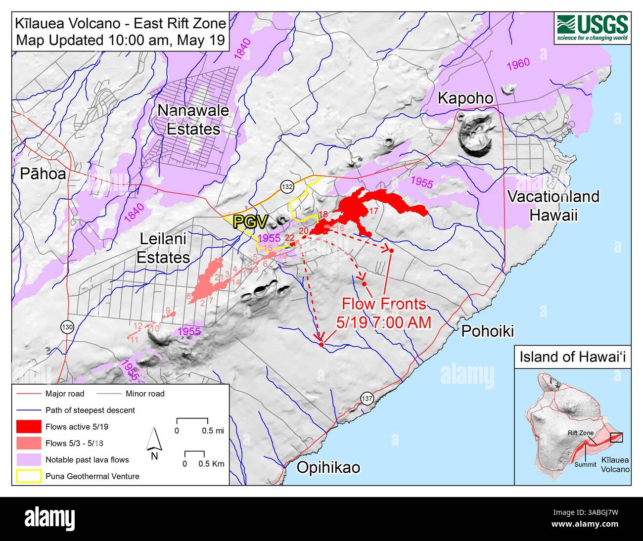 May 19, 2018 - Big Island, Hawaii, U.S. - Map as of 10:00 am HST, May ...