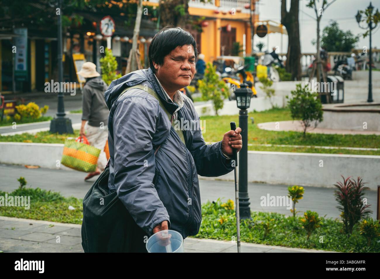 Homeless beggar asian man blind Vietnamese begging on street in Asia ...
