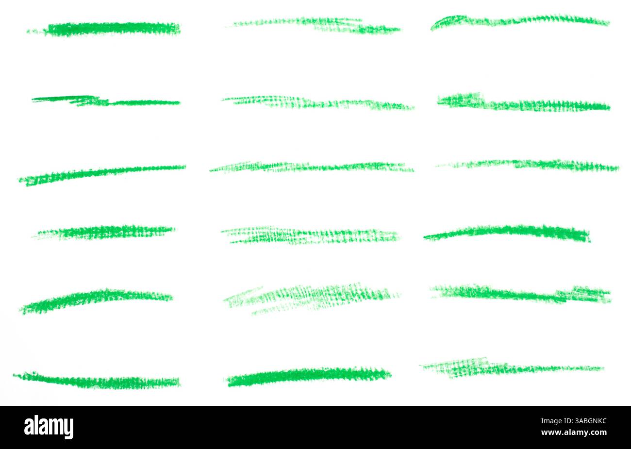 Set of green hand drawn crayon pen stroke line on white background ...