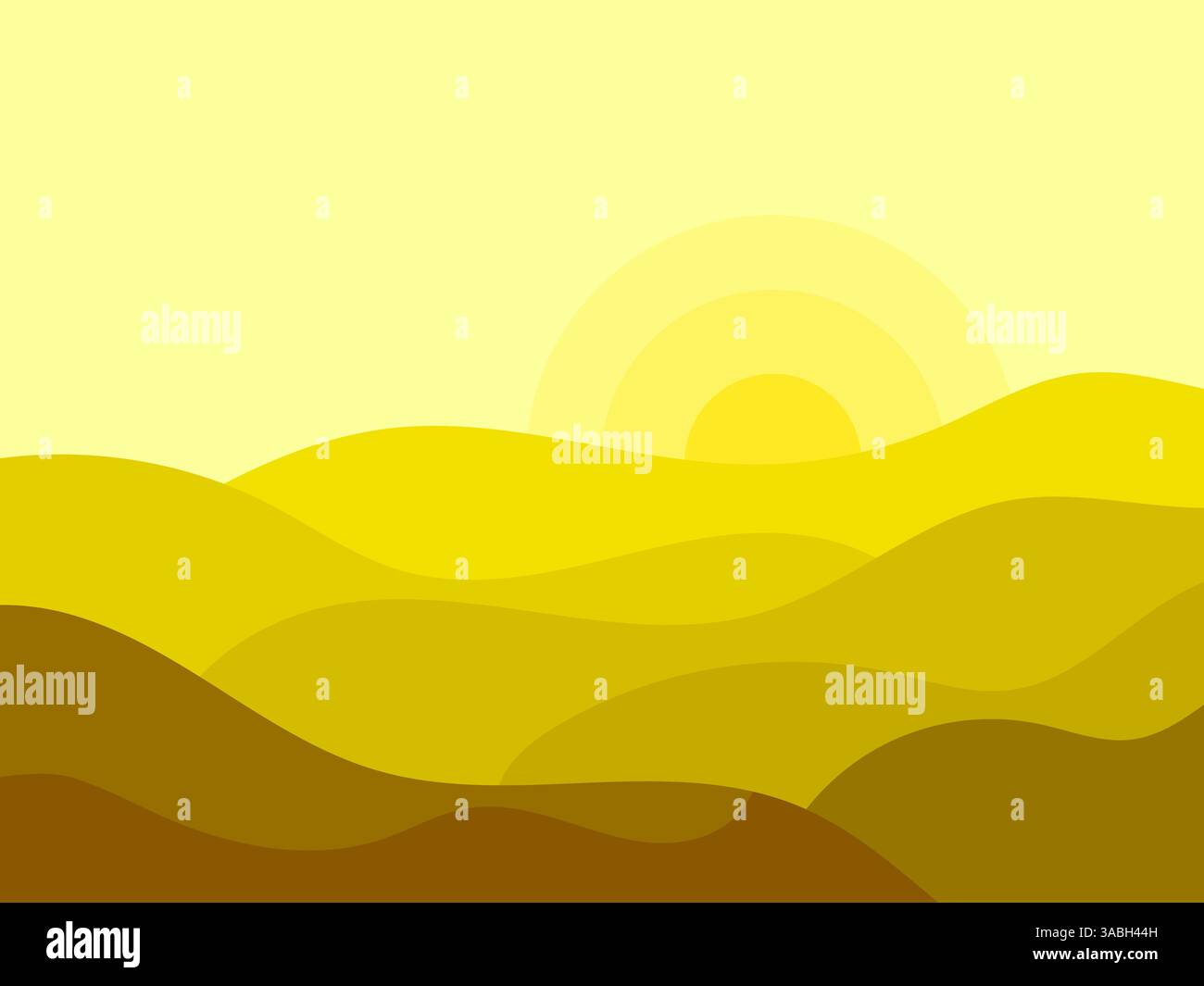 Desert landscape with dunes and sun in a minimalist style. Desert wavy ...