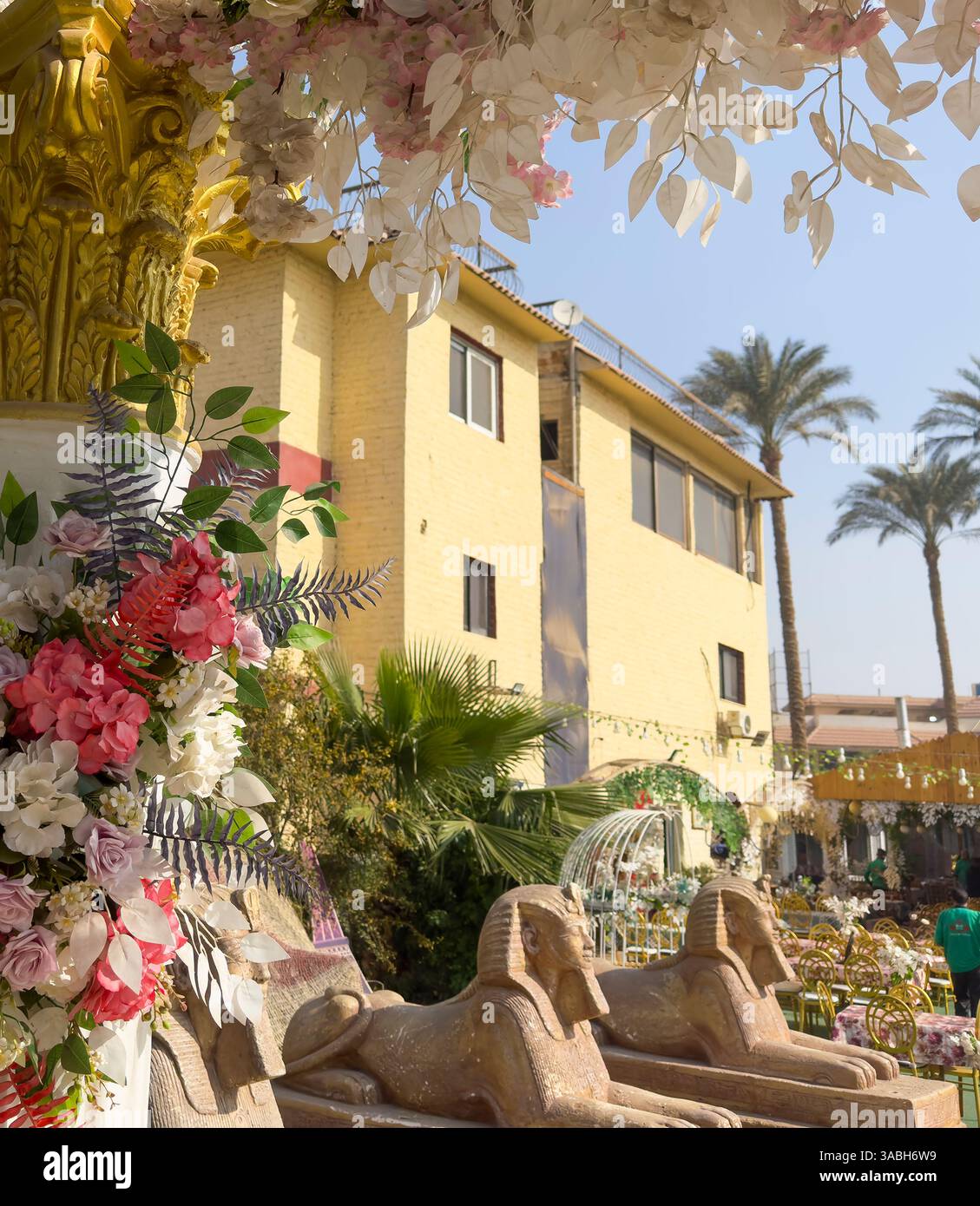 Cairo, Egypt; January 20, 2024: Step into ancient Egypt with decor featuring sphinxes and ...