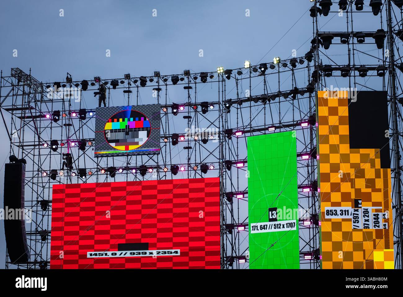 led screen installation and calibration for event stage setup, panel ...