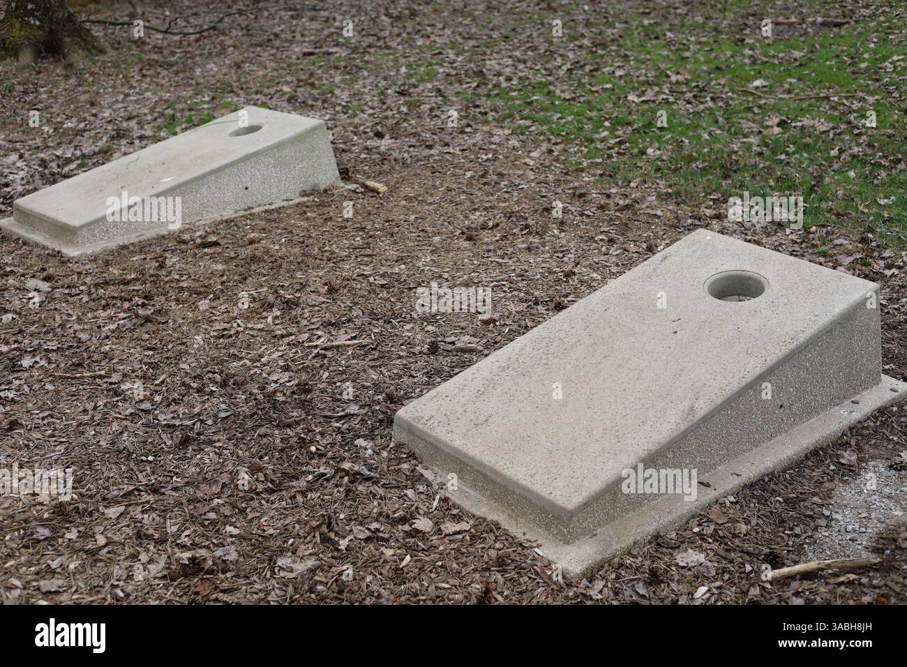 Two concrete cornhole game boards for outdoor sports and activities ...
