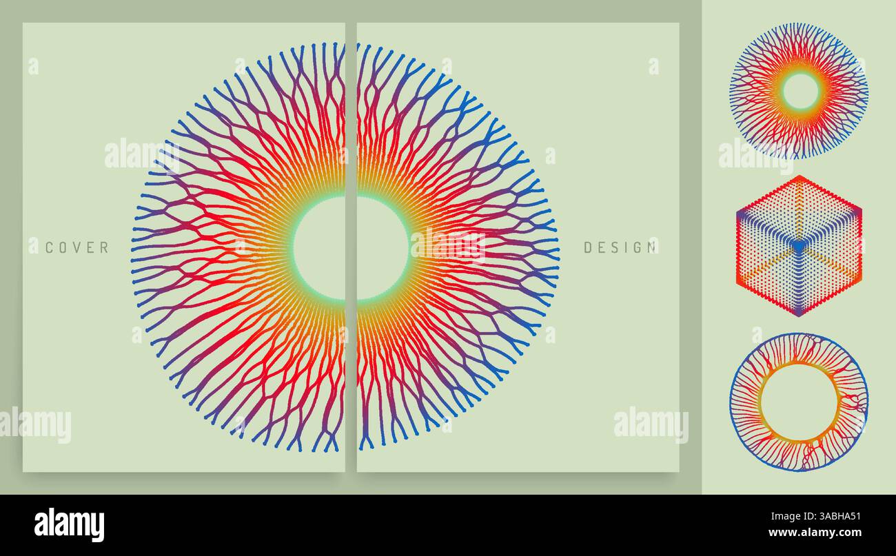 Circle frame element. Radial racy vector logo design. Array with dynamic particles of small ...
