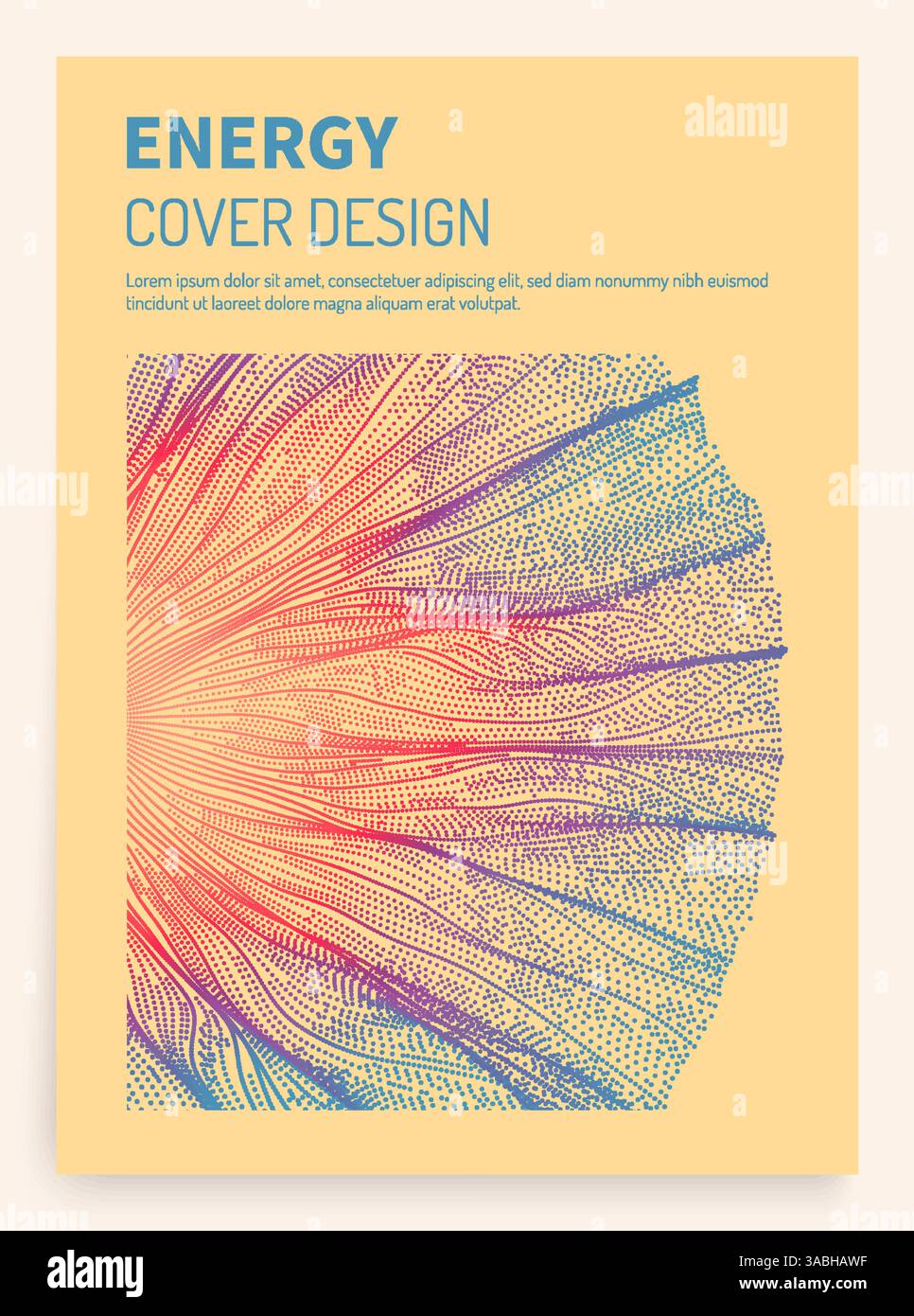 Cover design template. Abstract background with dynamic particles. Circular grid pattern. 3d ...