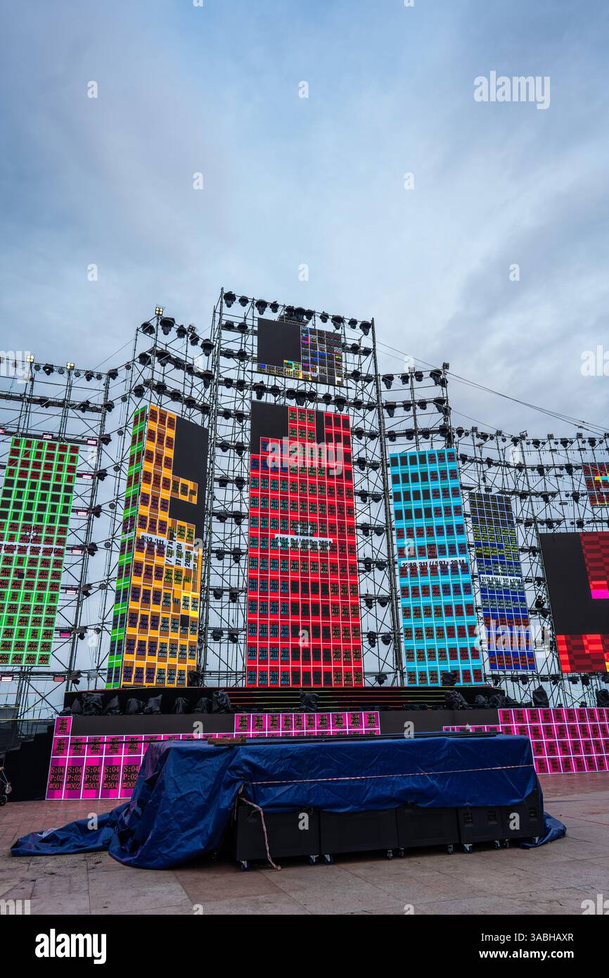 led screen installation and calibration for event stage setup, panel ...