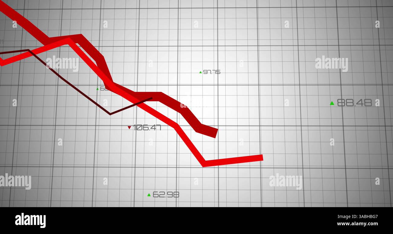 Image of red lines statistics processing over grid Stock Photo - Alamy