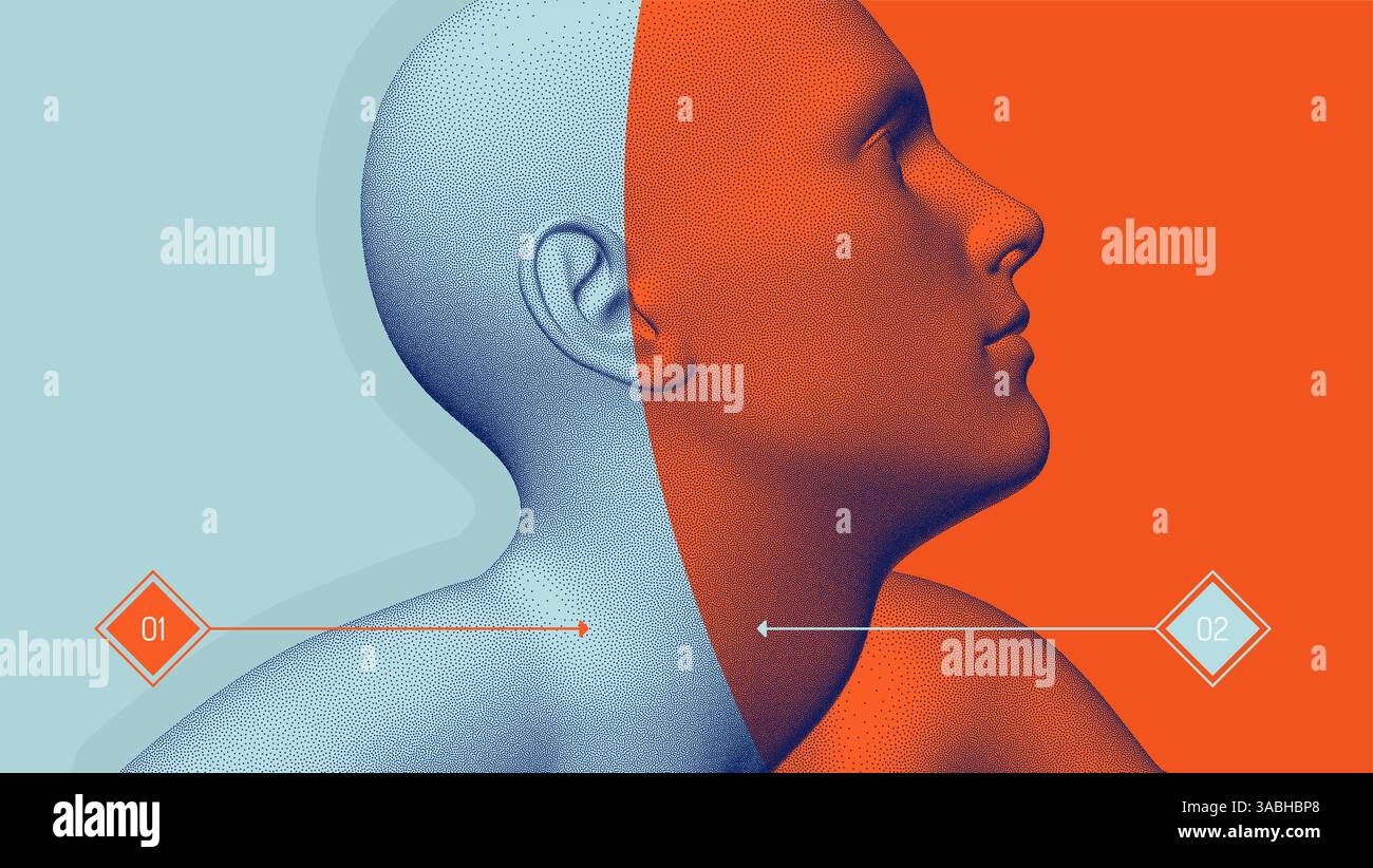 Cover design template. Side view of dotted face background. Geometric ...