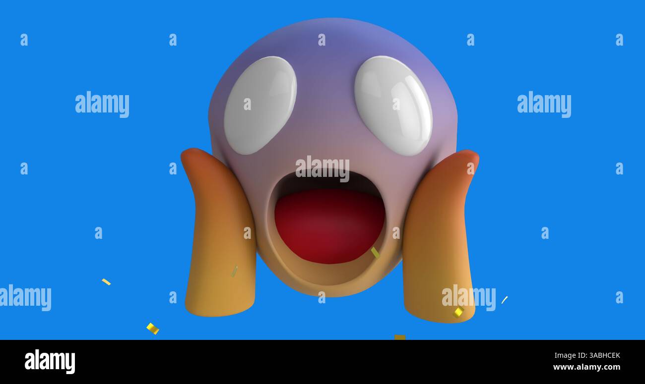 Digital image of golden confetti falling over surprised face emoji ...