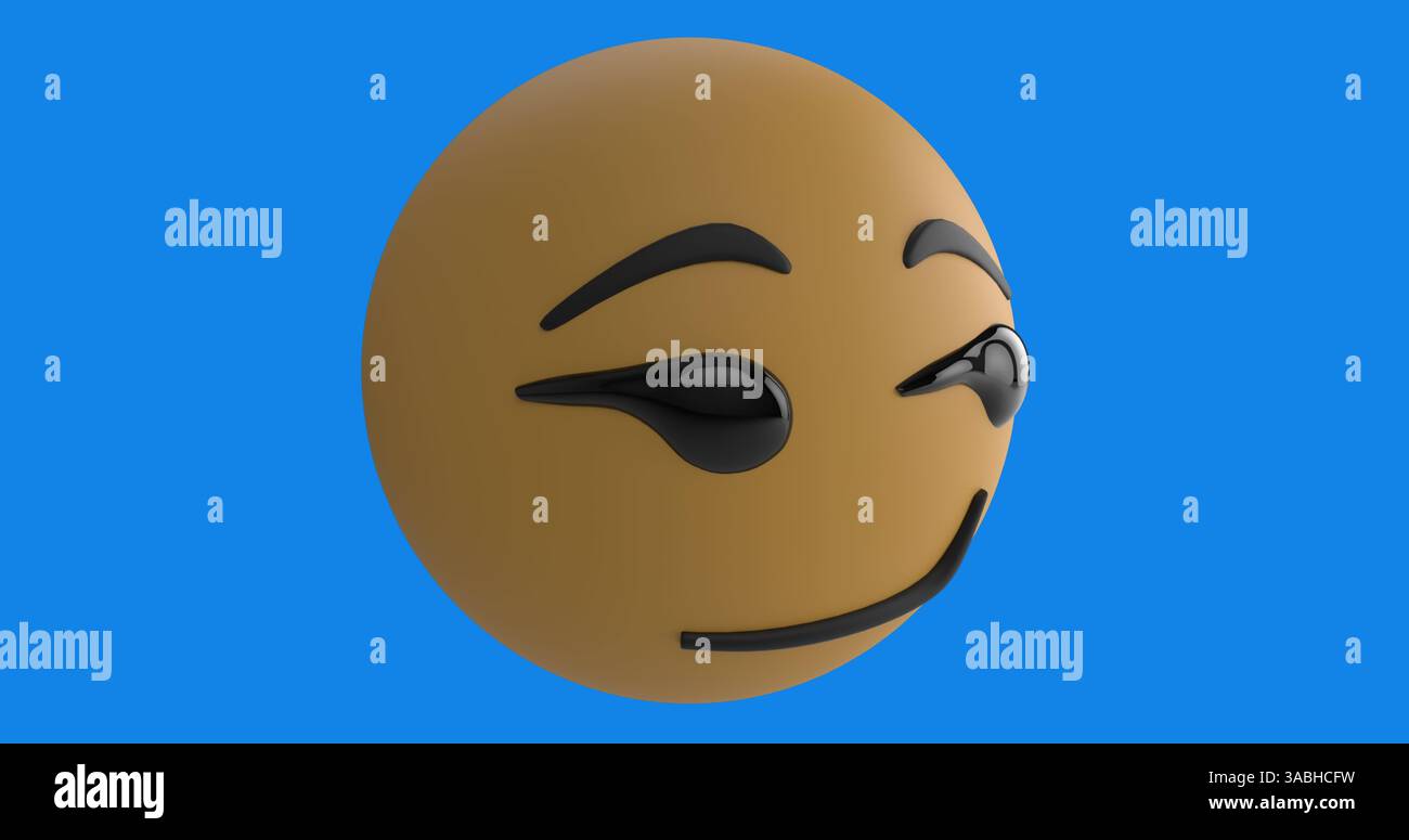 Digital image of smirk face emoji against blue background Stock Photo ...